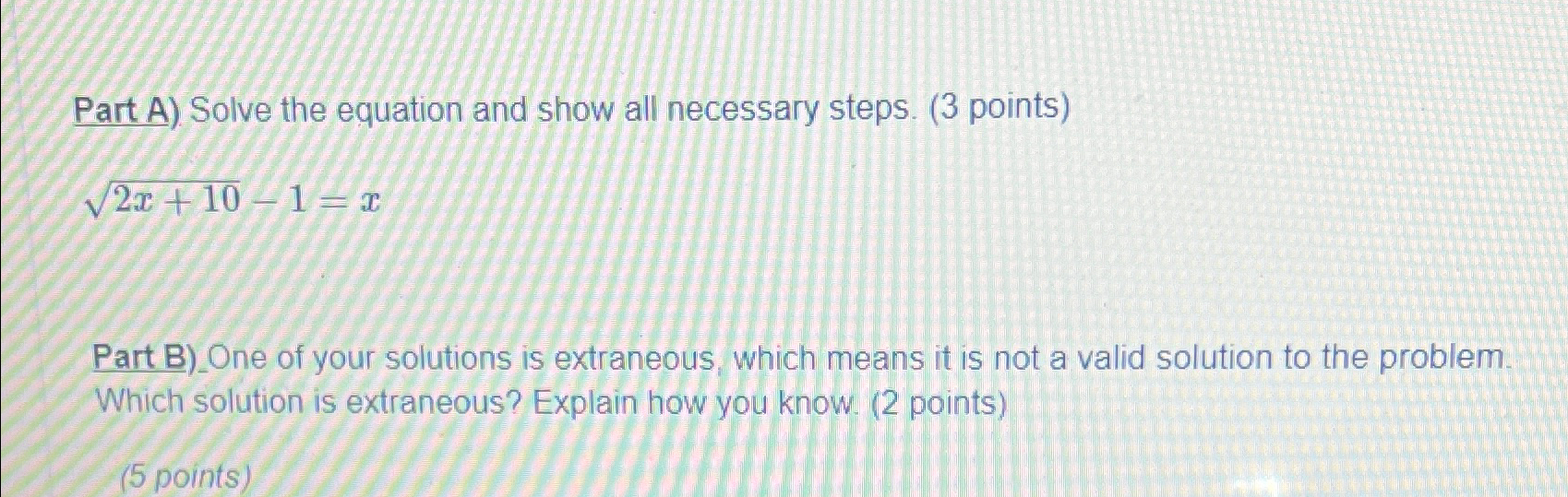 Solved Part A) ﻿Solve the equation and show all necessary | Chegg.com