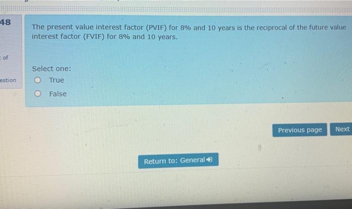 Solved 48 The present value interest factor (PVIF) for 8% | Chegg.com