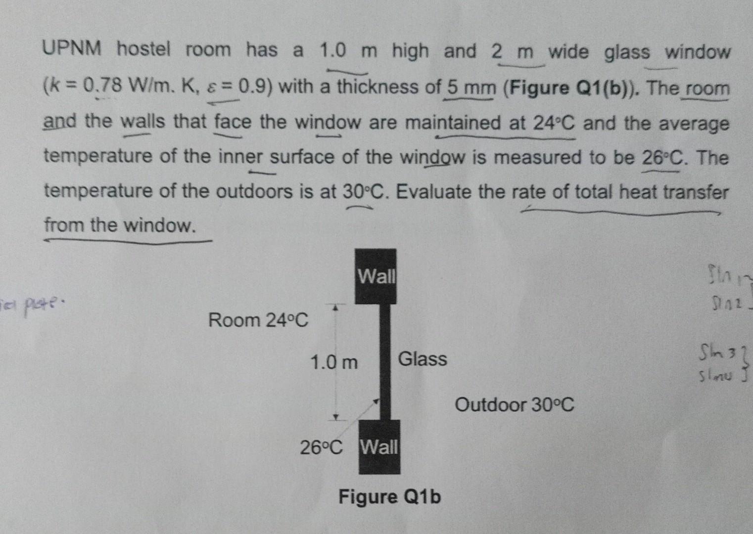 Solved UPNM hostel room has a 1.0 m high and 2 m wide glass | Chegg.com