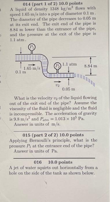 Solved 014 (part 1 of 2) 10.0 points A liquid of density | Chegg.com