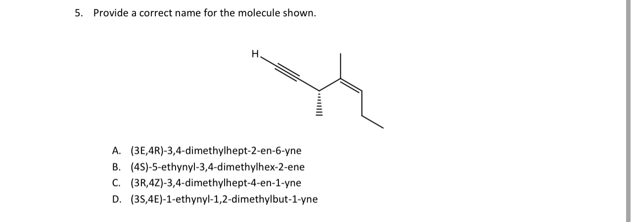 Solved Provide a correct name for the molecule | Chegg.com