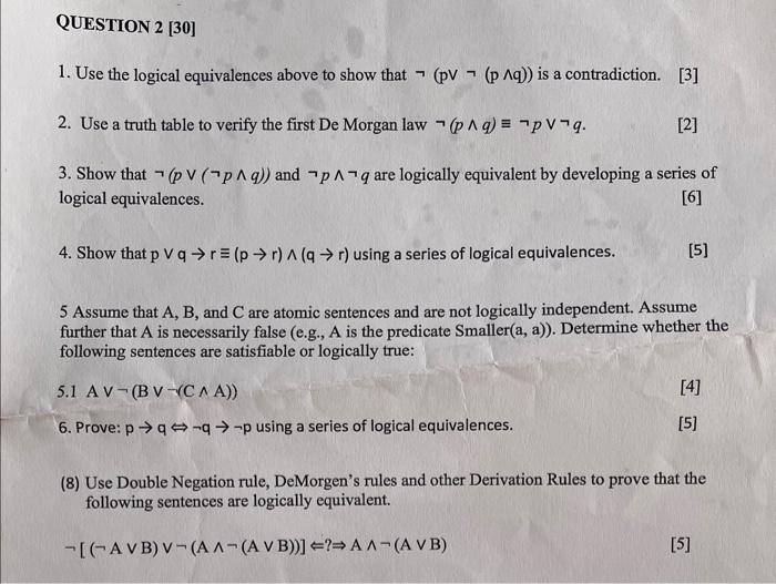 Solved 1. Use the logical equivalences above to show that | Chegg.com