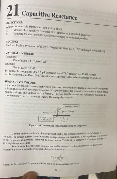 Solved 21 Capacitive Reactance ORJECTIVES: 1. 2 After | Chegg.com