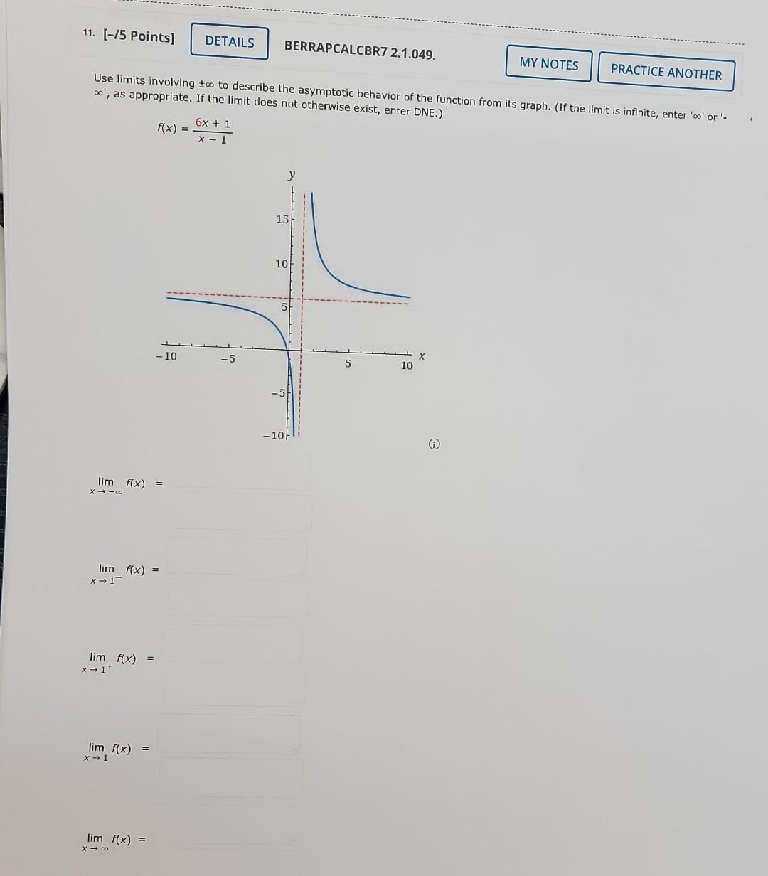 Solved Use limits involving ±∞ to describe the asymptotic | Chegg.com