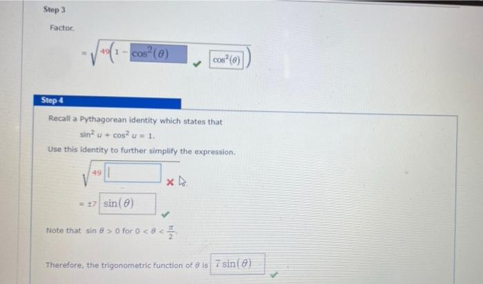 Solved Tutorial Exercise Use the trigonometric substitution | Chegg.com