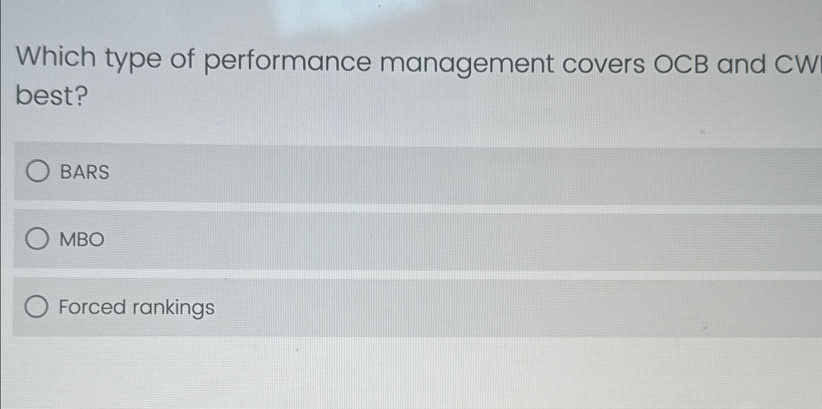 Solved Which type of performance management covers OCB and | Chegg.com