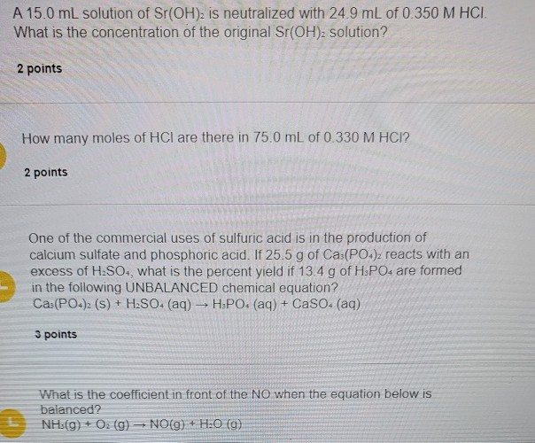 Solved A 15.0 mL solution of Sr(OH)2 is neutralized with | Chegg.com