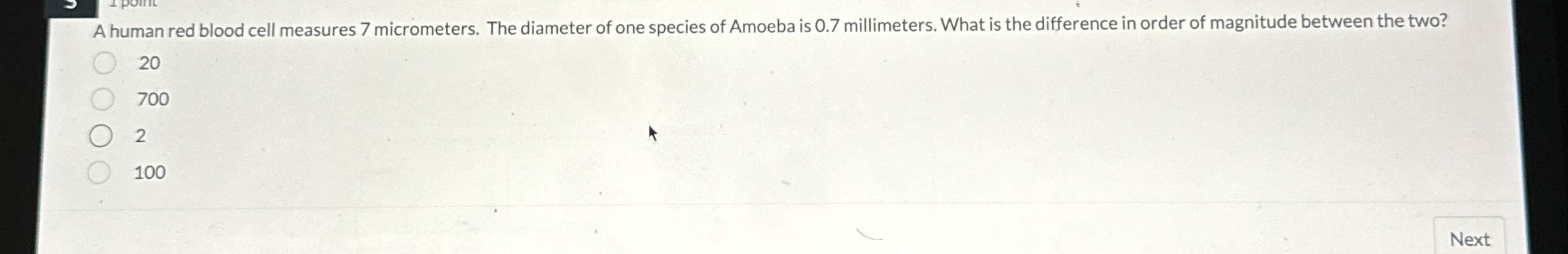 Solved A human red blood cell measures 7 ﻿micrometers. The | Chegg.com