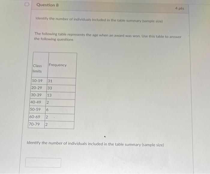 Solved Question 8 4 pts Identify the number of individuals | Chegg.com