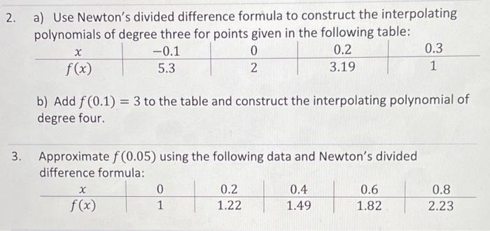 Solved 2. a) Use Newton's divided difference formula to | Chegg.com