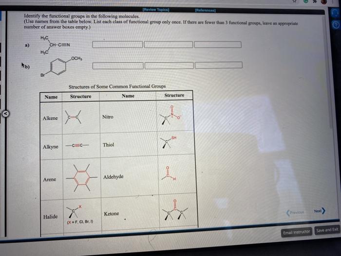 Solved Review Toplica Identify the functional groups in the | Chegg.com