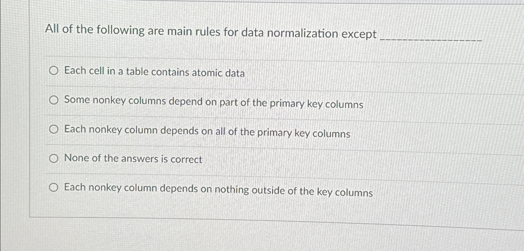 Solved All of the following are main rules for data | Chegg.com