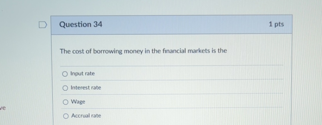 Solved Question 34The cost of borrowing money in the | Chegg.com