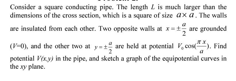 Solved Consider a square conducting pipe. The length L is | Chegg.com