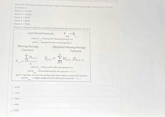 Solved Given the following historical demand, what is the | Chegg.com