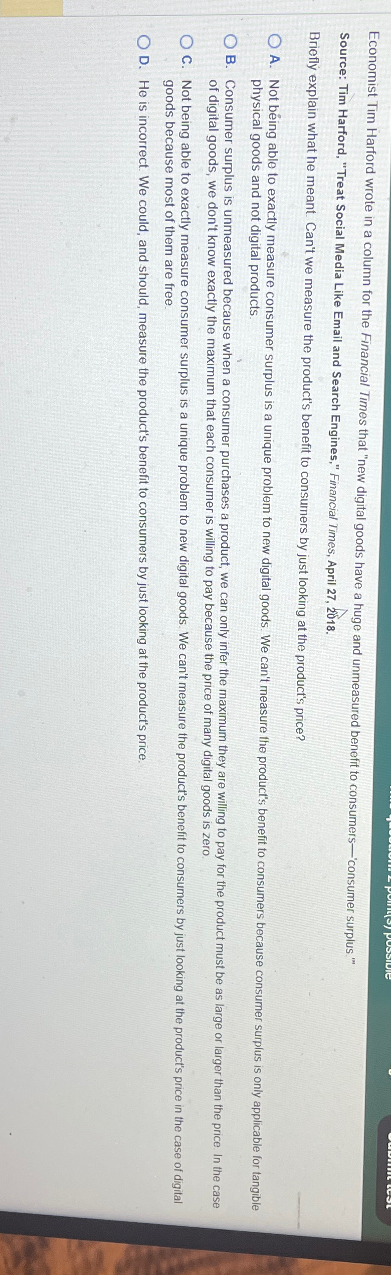Solved Economist Tim Harford wrote in a column for the | Chegg.com