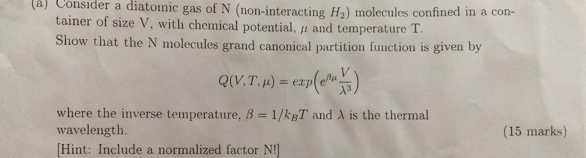 Solved (a) Consider a diatomic gas of N (non-interacting H₂) | Chegg.com