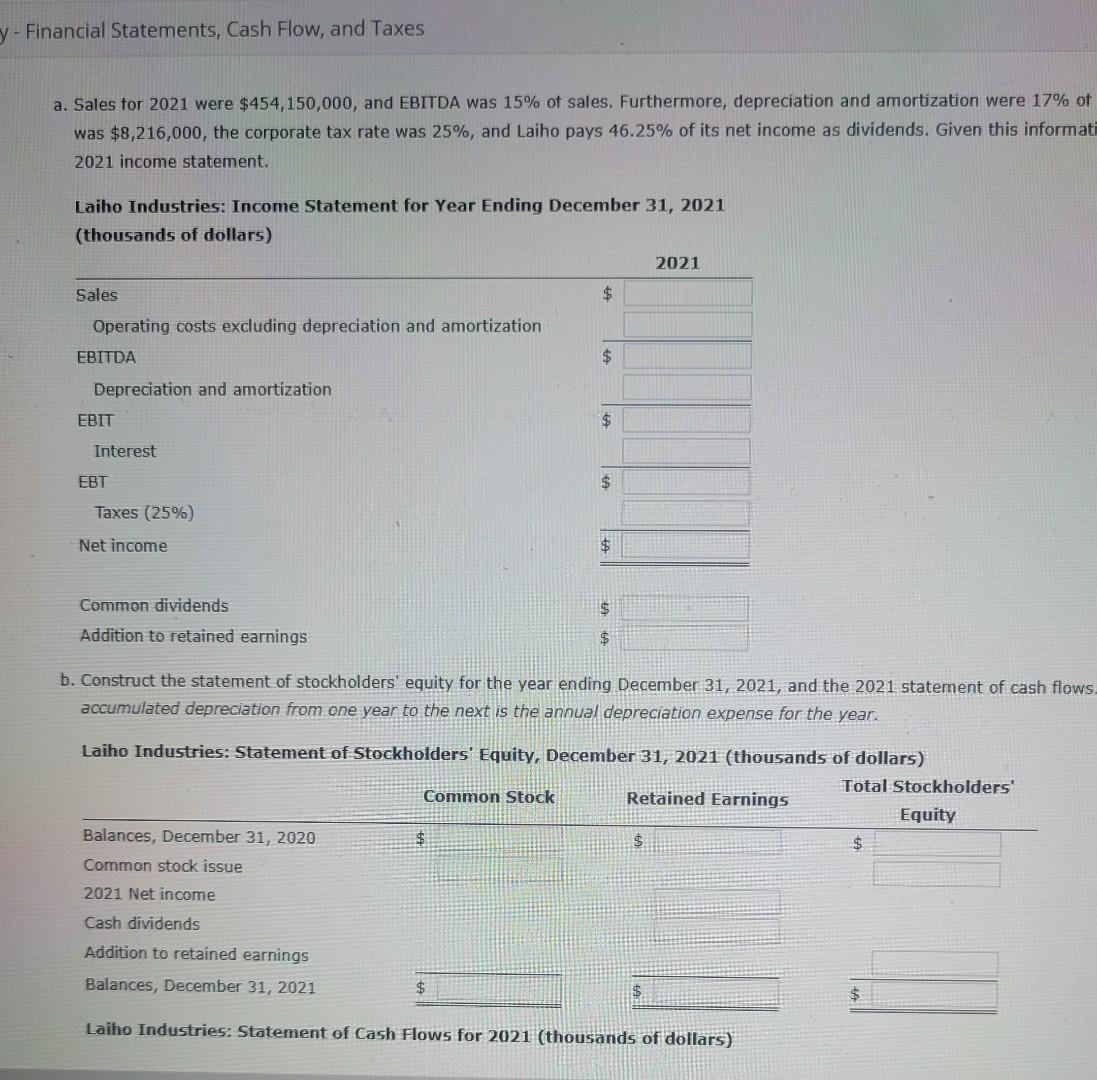 Solved ty - Financial Statements, Cash Flow, and Taxes c. | Chegg.com