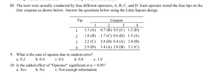 Solved 1 2 III. The tests were actually conducted by four | Chegg.com