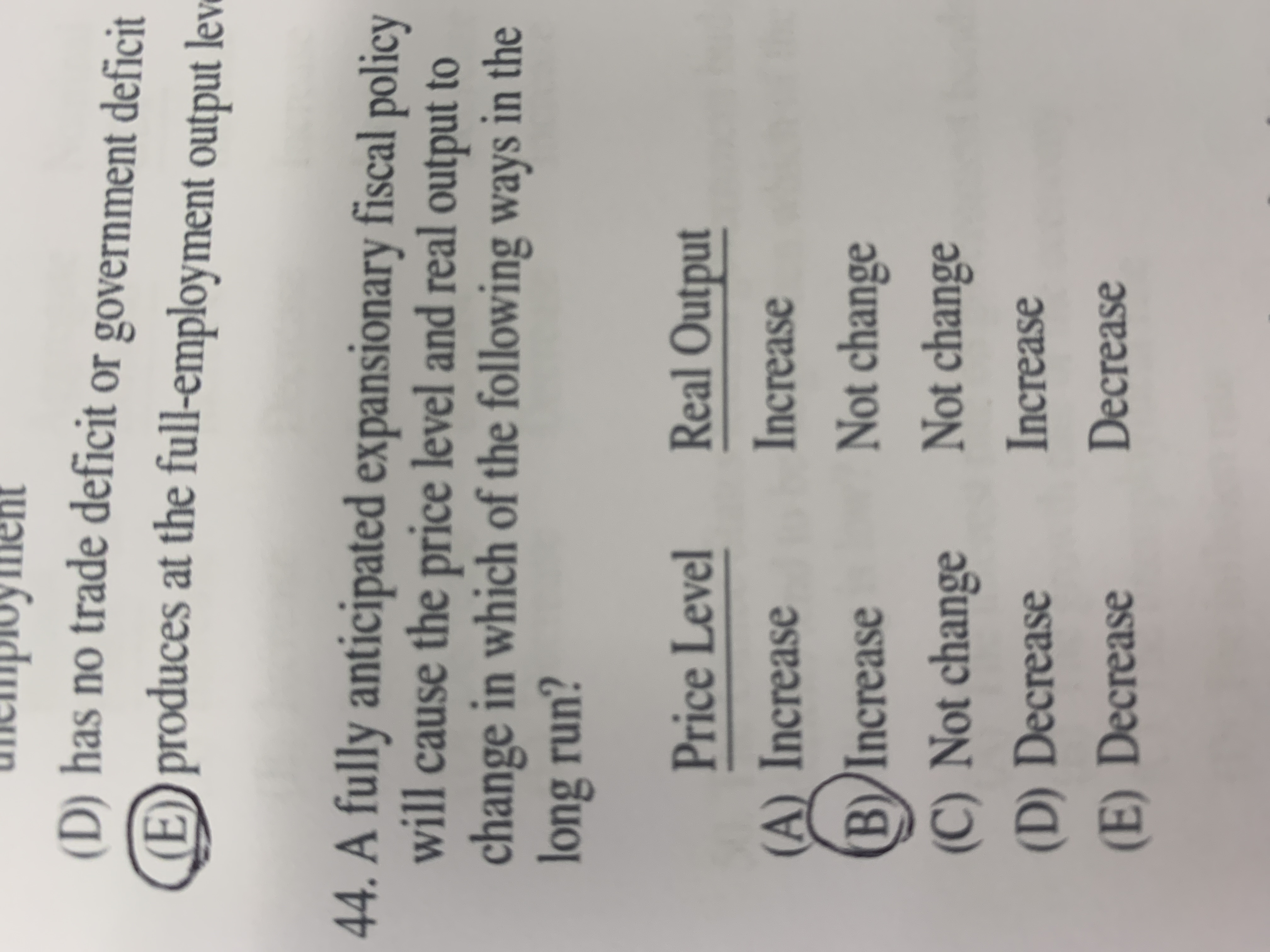 Solved (D) ﻿has no trade deficit or government deficit (E) | Chegg.com