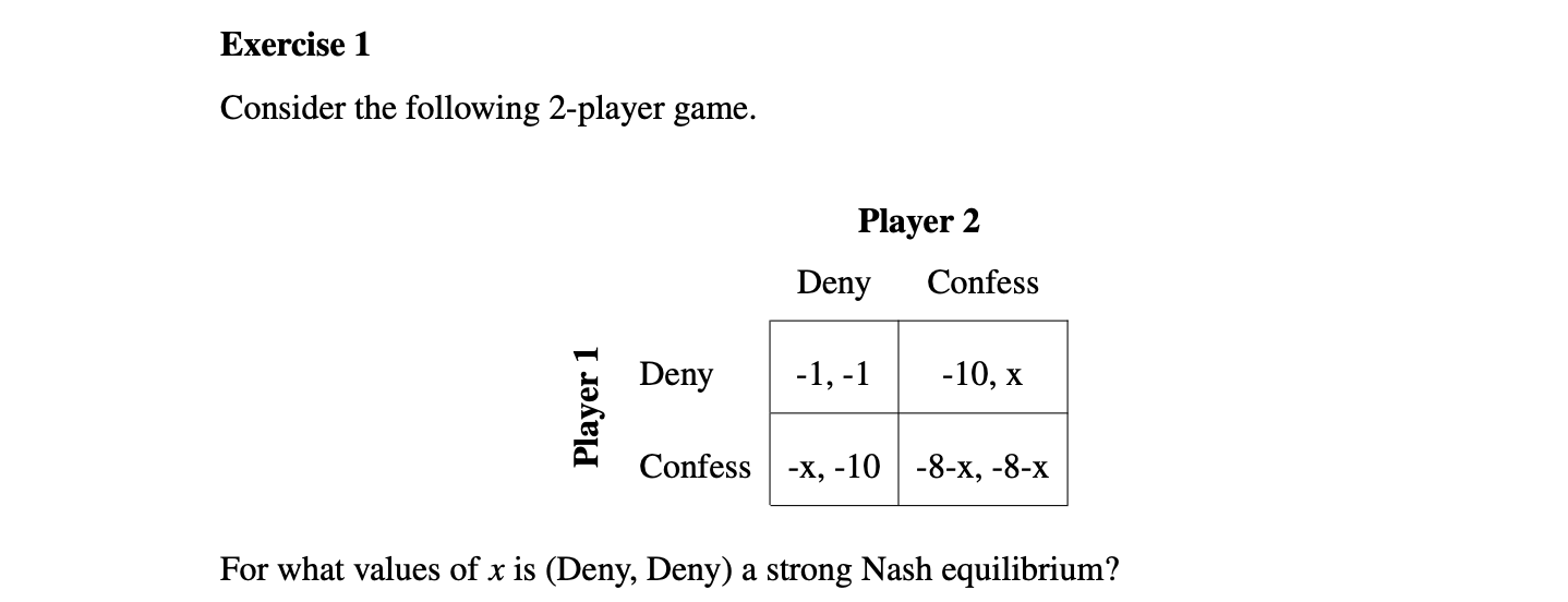 Solved Exercise 1Consider the following 2-player game.Player | Chegg.com