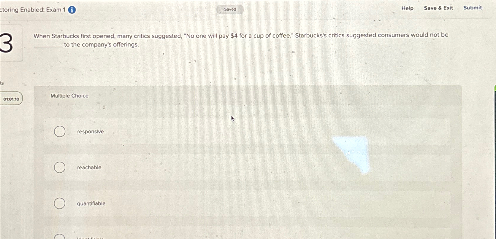 Solved toring Enabled: Exam 1 (i)SavedHelpSave & | Chegg.com
