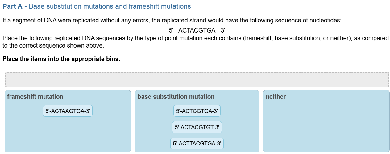 Solved frameshift mutation5'-ACTAAGTGA-3'base substitution | Chegg.com
