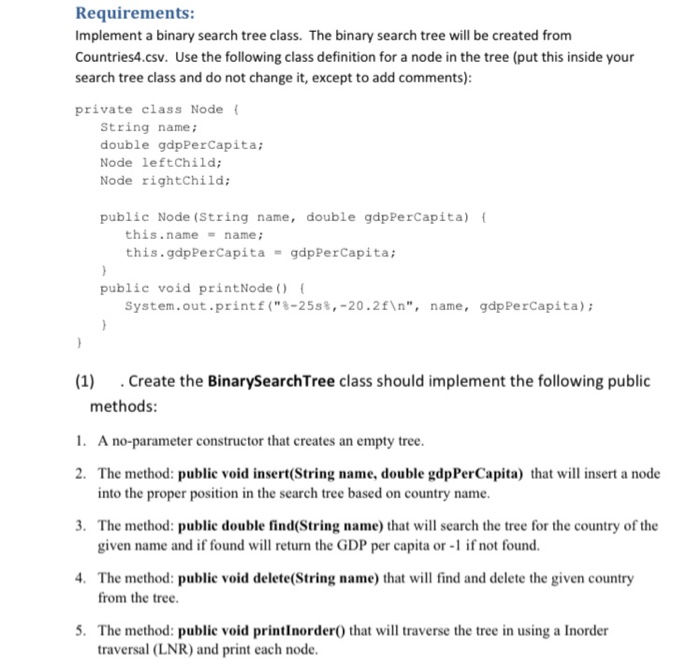 Solved Requirements: Implement a binary search tree class. | Chegg.com
