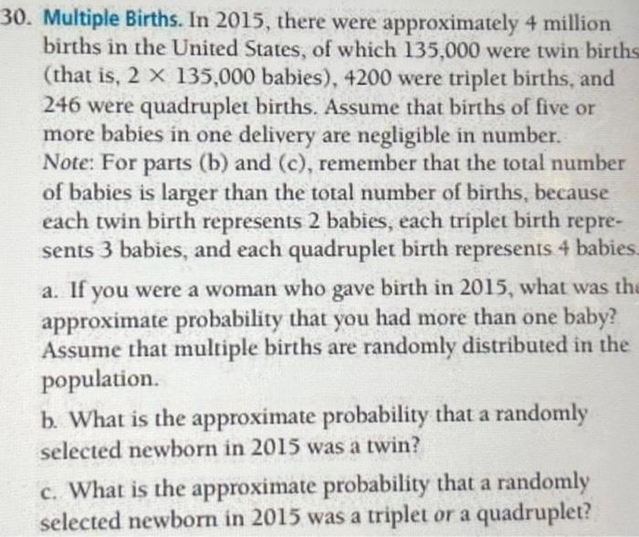 Solved 30. Multiple Births. In 2015, there were | Chegg.com