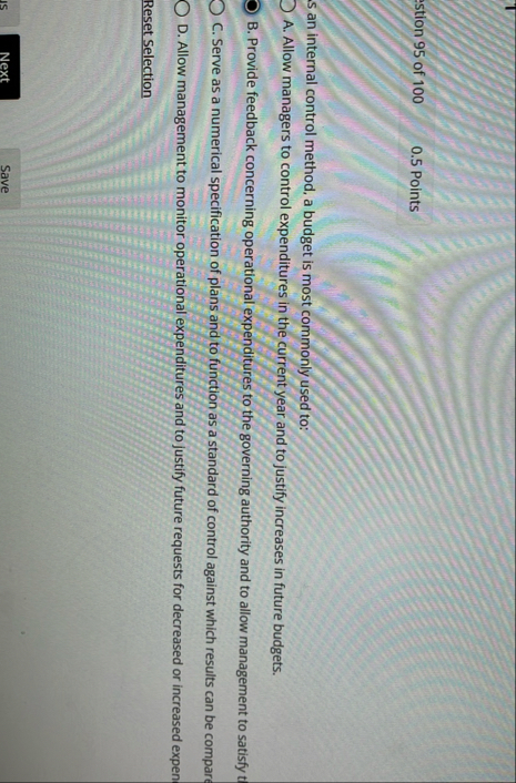 Solved stion 95 ﻿of 1000.5 ﻿PointsS an internal control | Chegg.com