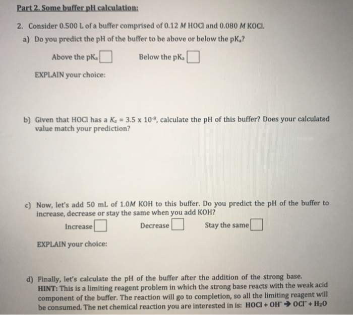 Solved Part 2. Some buffer pH calculation: 2. Consider 0.500 | Chegg.com