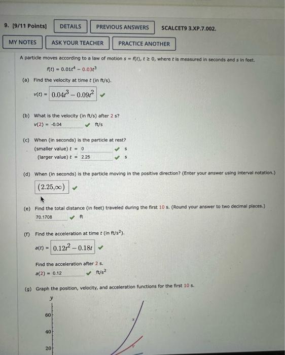 Solved A particle moves according to a law of motion | Chegg.com