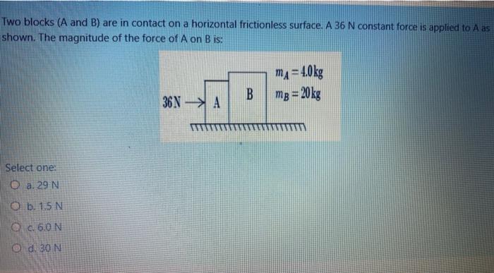 Solved Two blocks (A and B) are in contact on a horizontal | Chegg.com