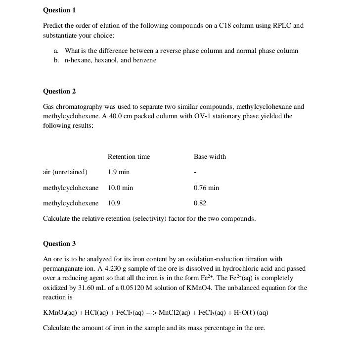 Solved Predict the order of elution of the following | Chegg.com