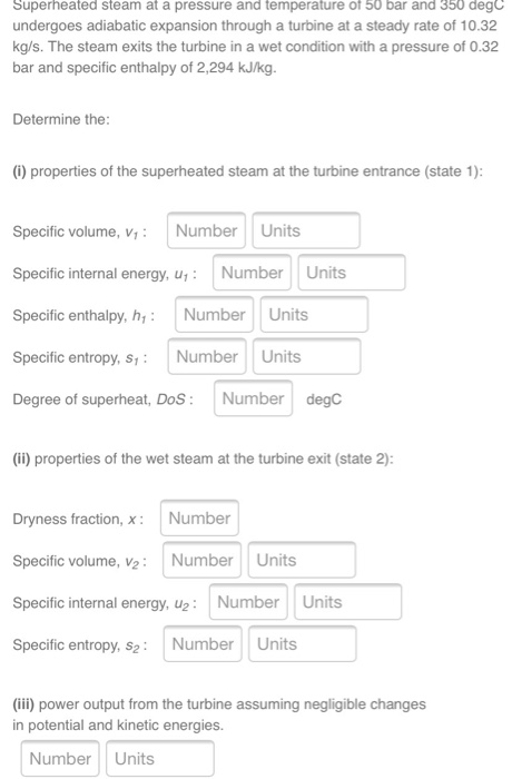 Solved Superheated steam at a pressure and temperature of 50 | Chegg.com