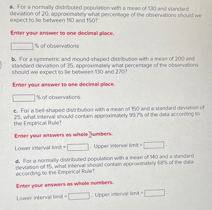 Solved a. For a normally distributed population with a mean | Chegg.com