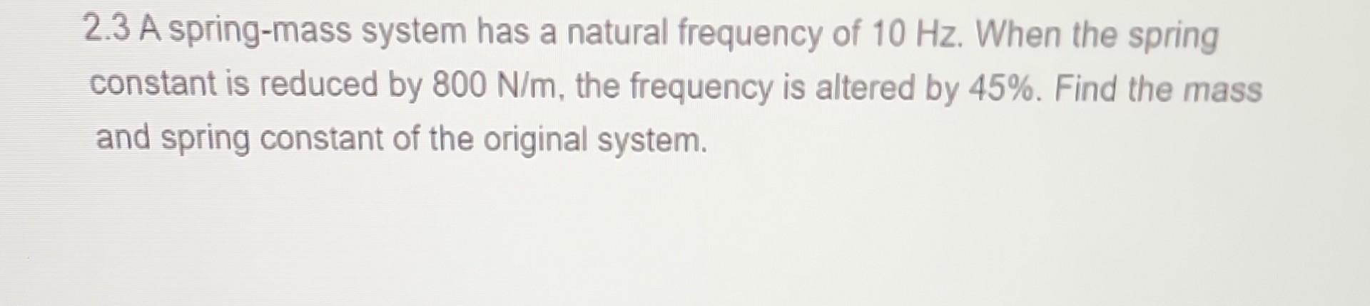 Solved 2.3 A spring-mass system has a natural frequency of | Chegg.com