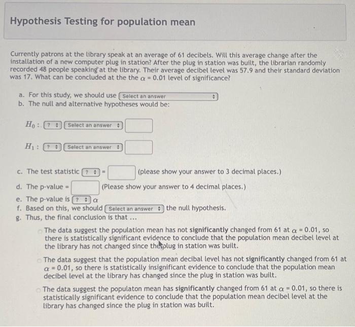 Solved Hypothesis Testing for population mean Currently | Chegg.com