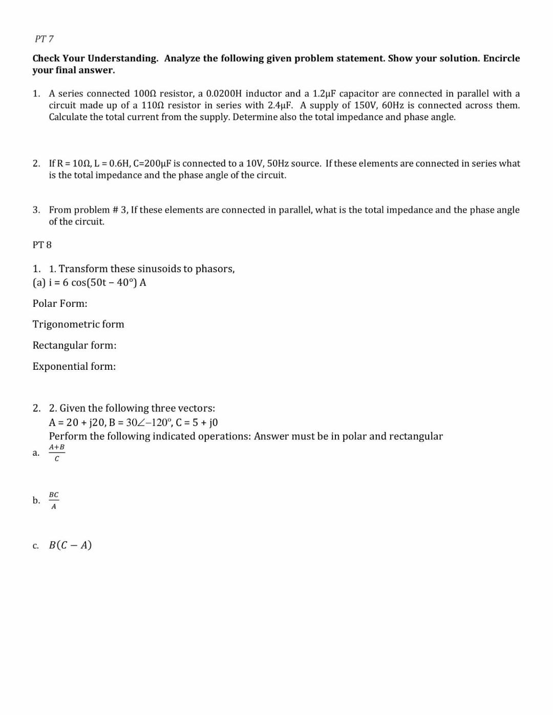 Solved Check Your Understanding. Analyze the following given | Chegg.com