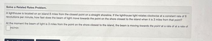 Solved Solve a Related Rates Problem. A lighthouse is | Chegg.com