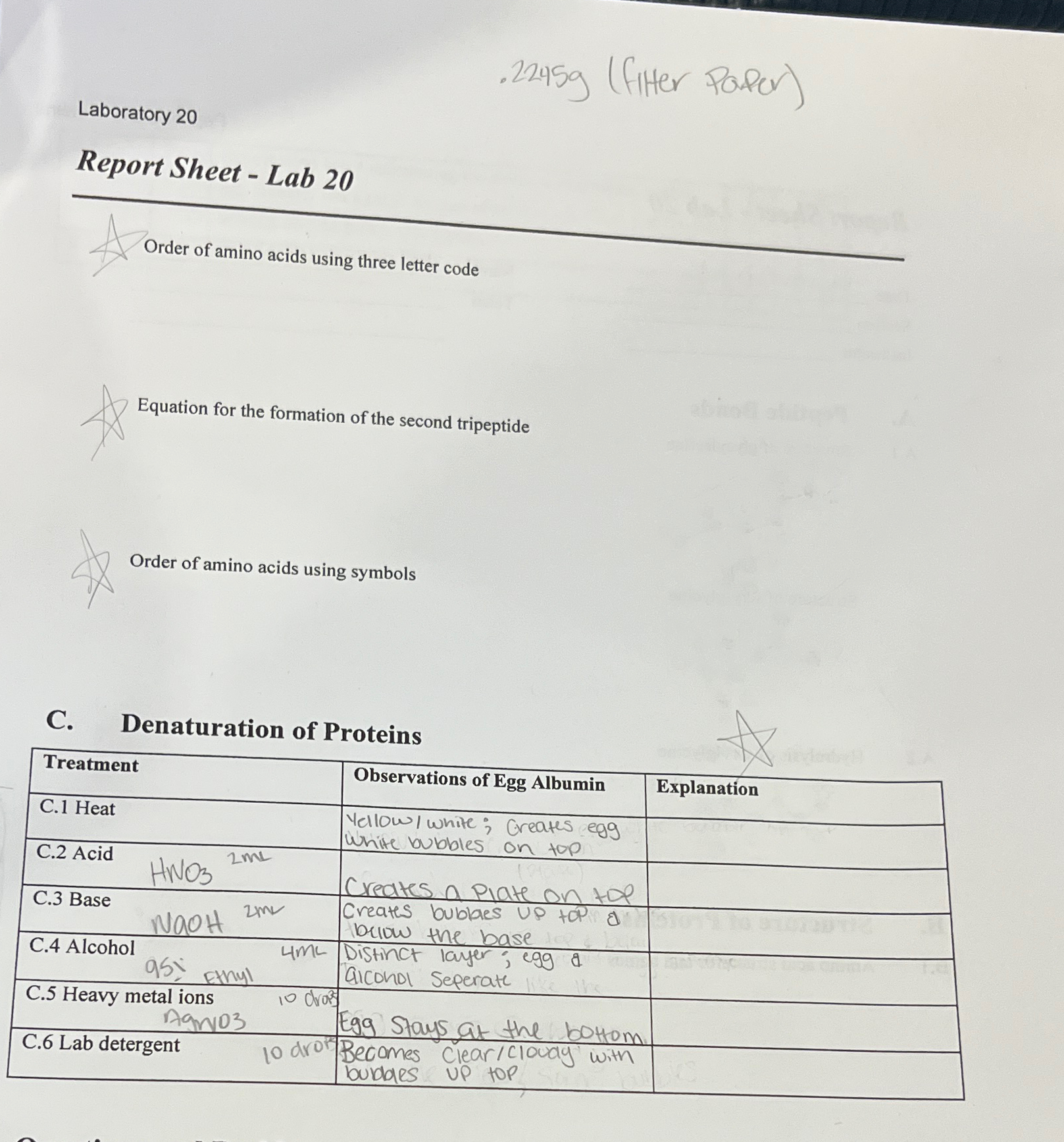 Solved .2245g (fitter Paper)Laboratory 20Report Sheet - ﻿Lab | Chegg.com
