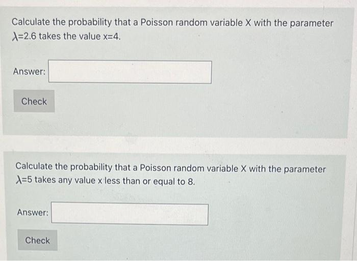 Solved Calculate the probability that a Poisson random | Chegg.com