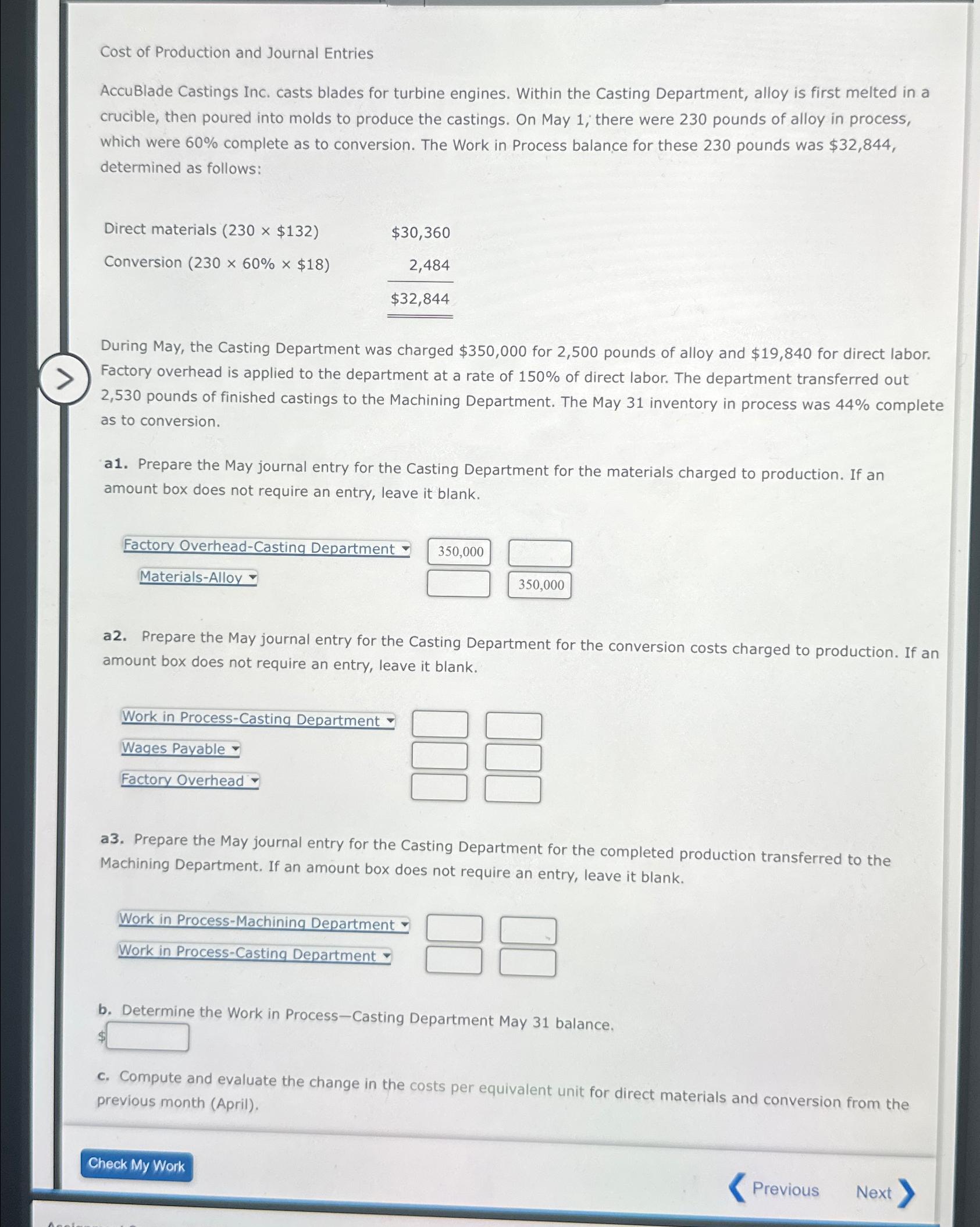Solved Cost of Production and Journal EntriesAccuBlade | Chegg.com