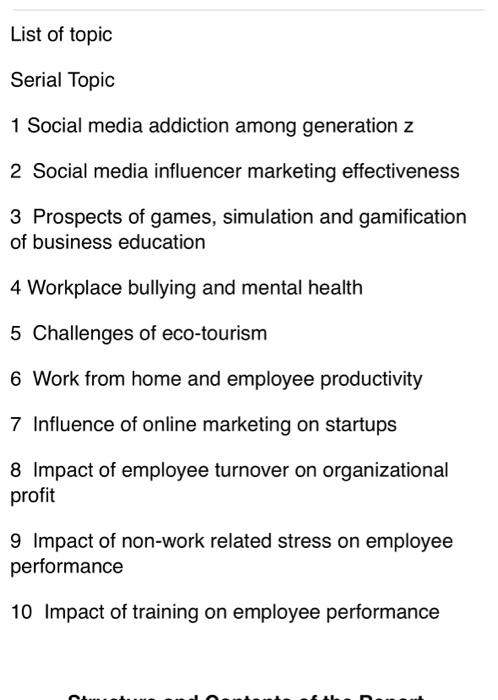 List of topic Serial Topic 1 Social media addiction | Chegg.com