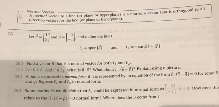 Solved Normal Vector normal vector to a line (or plane or | Chegg.com