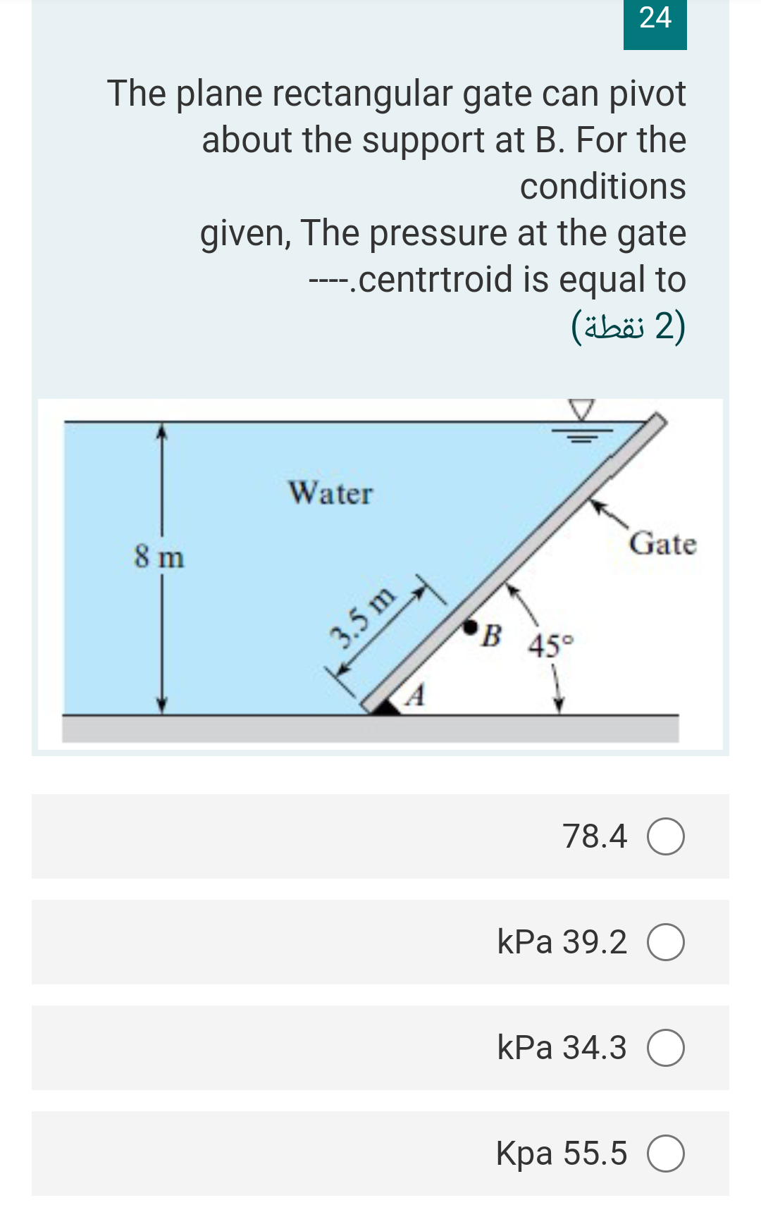Solved 24 The plane rectangular gate can pivot about the | Chegg.com