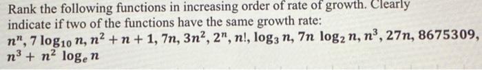 Solved Rank the following functions in increasing order of | Chegg.com