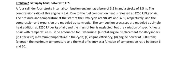 Solved Problem 2 Set up by hand, solve with EES A four | Chegg.com