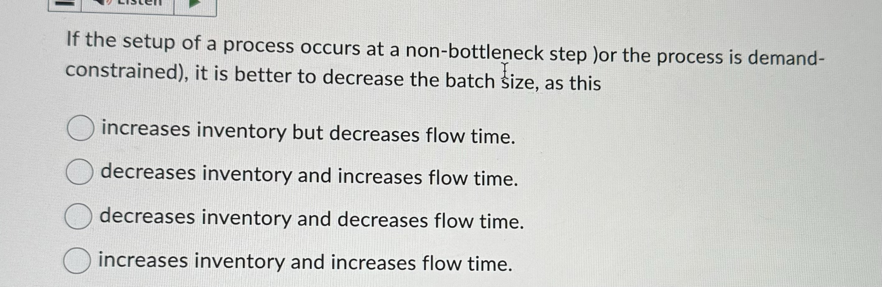 Solved If the setup of a process occurs at a non-bottleneck | Chegg.com