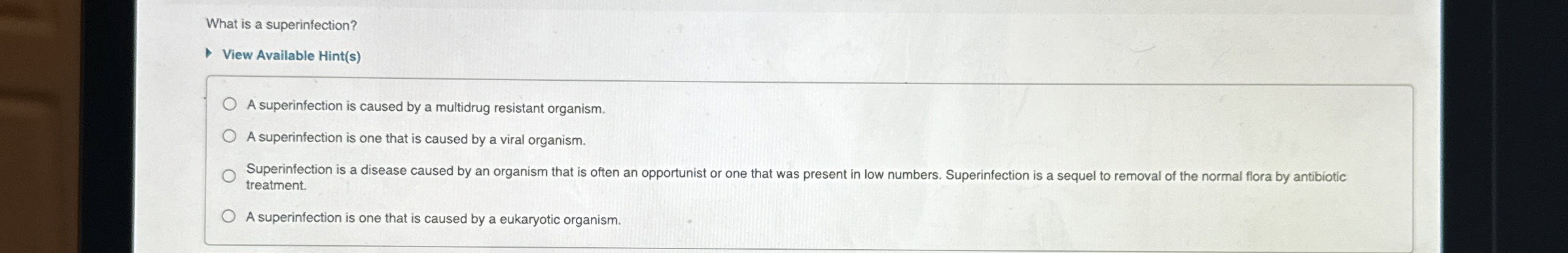 Solved What is a superinfection?View Available Hint(s)A | Chegg.com
